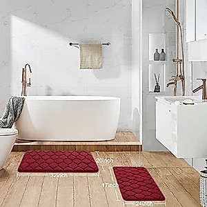 Teewas 2 Pcs Bathroom Rugs Bath Mat Set, Non Slip Ultra Soft and Water Absorbent Bath Carpet, Machine Washable Quick Dry Bedroom Floor Mat Living Rug Red