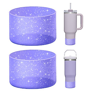 WUQID 2 Pack Bling Silicone Boot Compatible with Stanley Quencher Adventure 40oz & Stanley IceFlow 20oz 30oz, Reduces Dents Protective Silicone Water Bottle Bottom Cover Sleeve