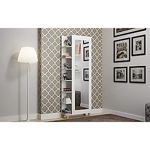 Manhattan Comfort Minetta Mid Century Modern 7-Shelf Shoe Closet with Mirror, 74.4", White