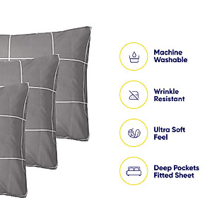 Queen Sheets Window Pane Gray - 6 Piece 1500 Supreme Collection Fine Brushed Microfiber Deep Pocket Queen Sheet Set Bedding - 2 Extra Pillow Cases, Great Value, Queen, Window Pane Gray