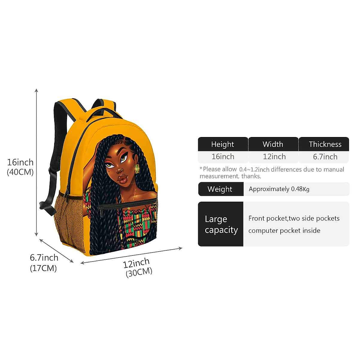 yalinan African Black Girl Backpack for School African American Book Bag Large Capacity Laptop Backpack for Teen Students Women College, Gifts for Daughter Granddaughter