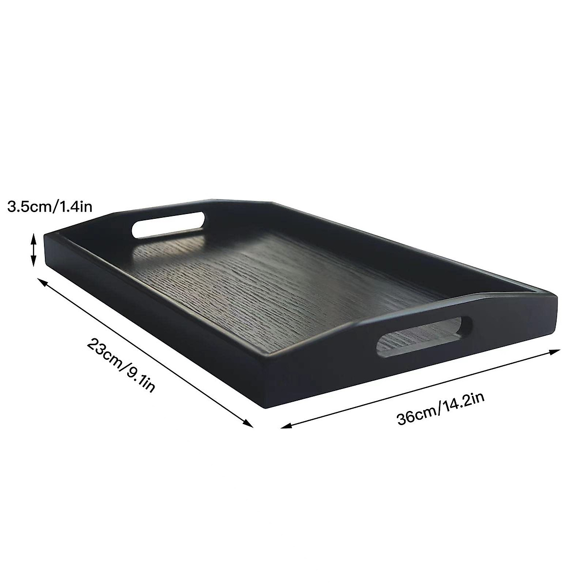 Solid Wood Serving Tray, Rectangle with Handle Hole Non-Slip Tea Coffee Snack Plate Food Meals Serving Tray with Raised Edges for Home Kitchen Restaurant(14.2 inchx9.1 inchx1.4inch)