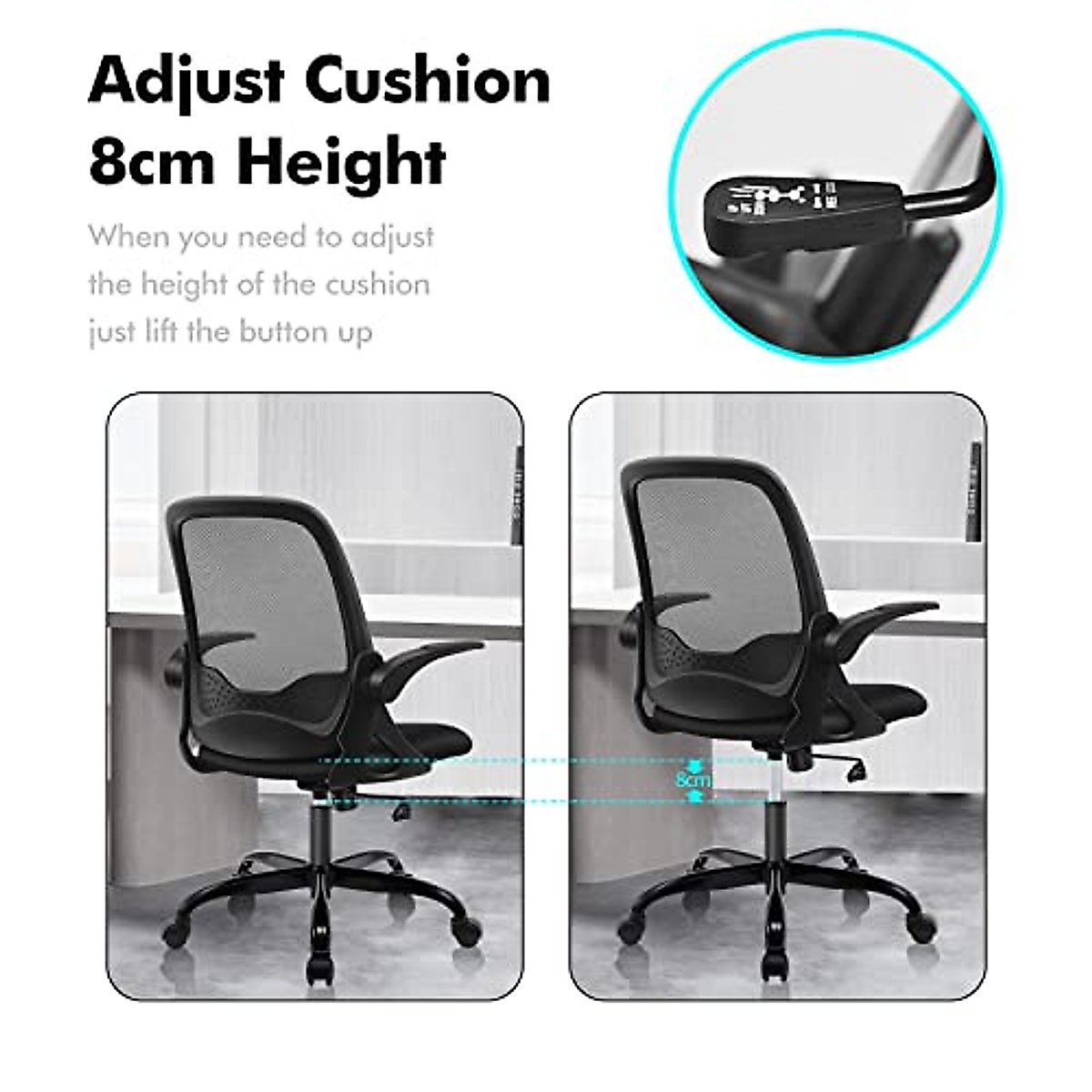 KERDOM Office Chair, Ergonomic Desk Chair, Breathable Mesh Computer Chair, Comfy Swivel Task Chair with Flip-up Armrests and Adjustable Height