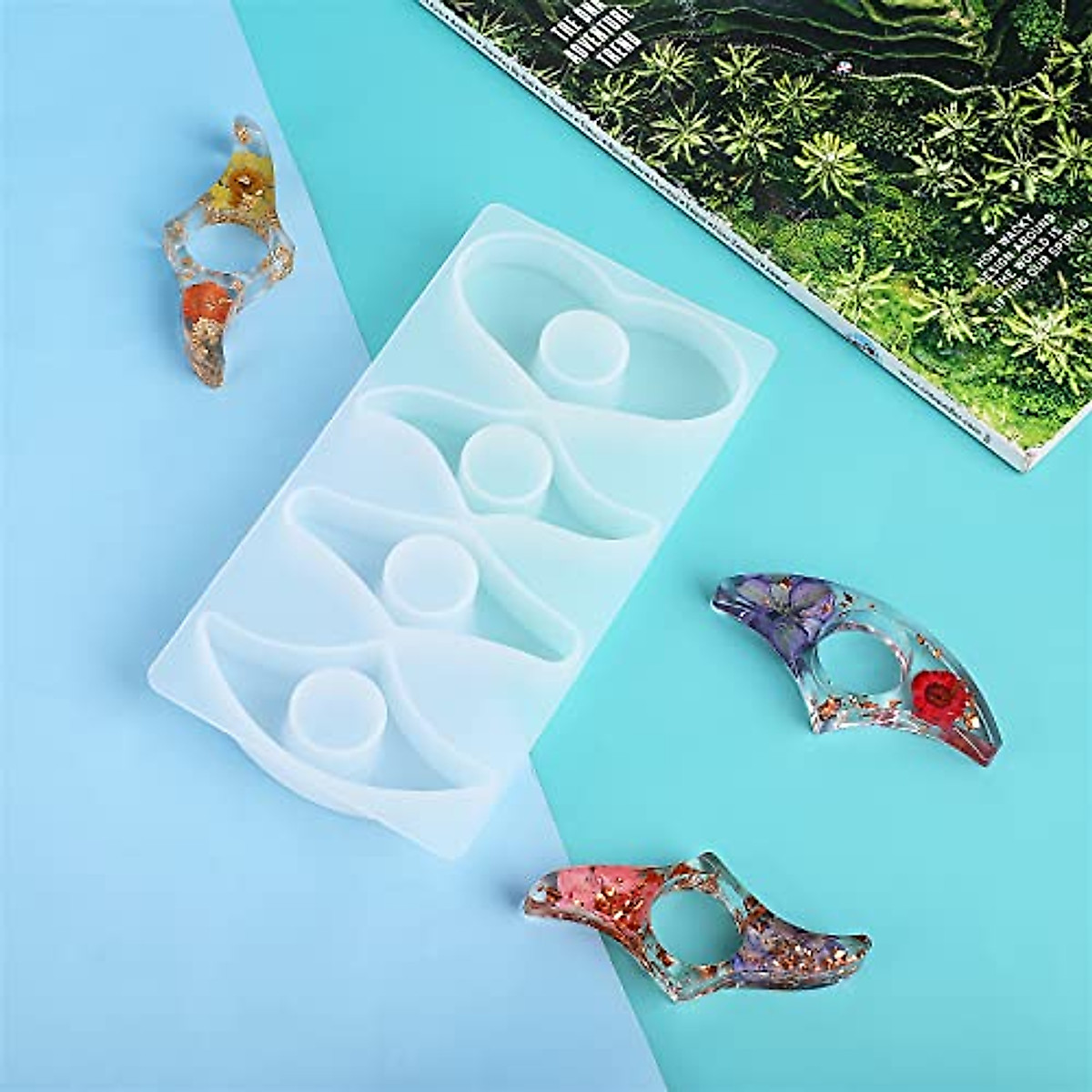 Prasacco Resin Book Page Holder Molds Dried Flower Resin Thumb Book Holder Molds DIY Transparent Bookmark Resin Molds (4 Shapes)