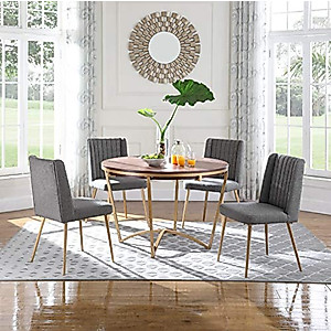 Meridian Furniture Eleanor Collection Modern | Contemporary Linen Upholstered Dining Chair with Channel Tufted Wing Back and Brushed Gold Legs, Set of 2, 20" W x 23.5" D x 35.5" H, Grey