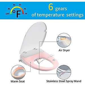 R&T Elongated Smart Bidet Seat with Air Dryer Warm Water Heated Toilet Seat Remote Control | Stainless Steel Spray Nozzle | White Nightlight | Deodorizer (V3200)