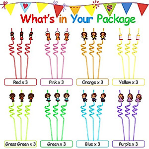 24 Encanto Party Favors Reusable Drinking Straws 8 Designs Great for Magic Movie Birthday Party Supplies with 2 Cleaning Brushes