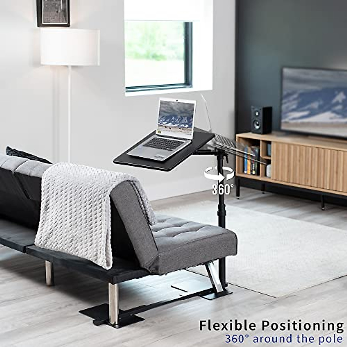 VIVO 20 inch Over Couch Swivel Table, Laptop Desk for Remote Work, Portable Recliner Workstation with Height Adjustable Swing Arm, Black, DESK-ST01C