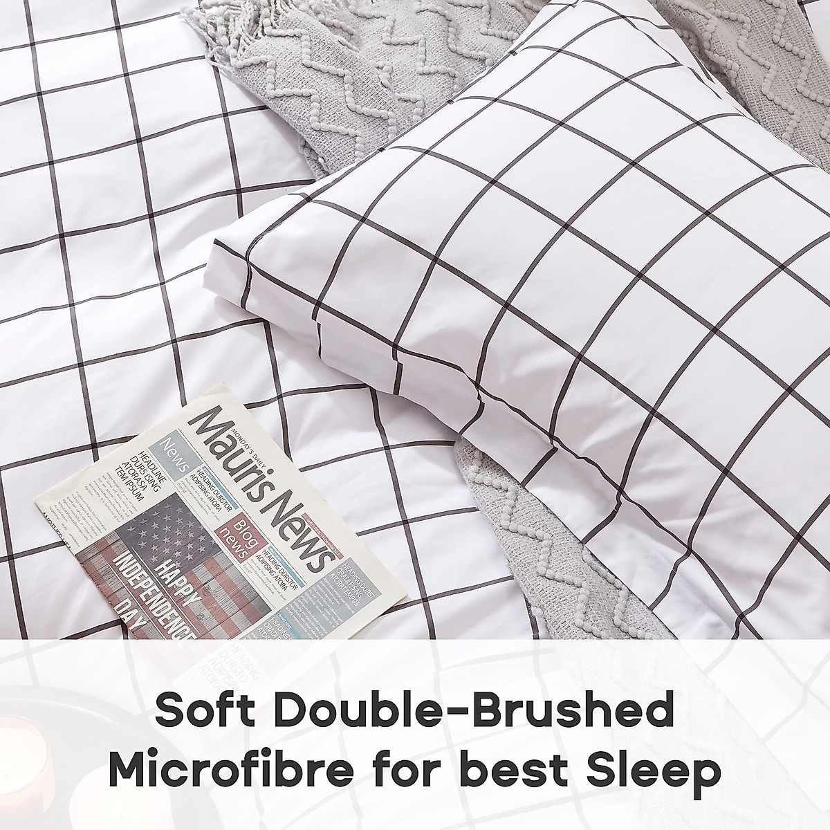 Sonive Full/Queen Printed Duvet Cover Set Full/Queen Microfiber Oeko-Tex Standard 100 Bedding Set, 1 Duvet Cover and 2 Pillowcases, Grey Grid