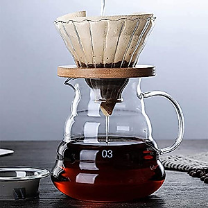 Glass Coffee Dripper, V60 Pour Over Coffee Dripper With Bamboo Wood Base, Slow Brewing Accessories for Home Cafe Restaurants, 1-4 Cups