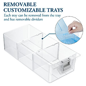 MyGift 11 Inch Sky Blue Transparent Arts and Crafts Sewing Supplies Storage Organizer Case with White Accents, 24 Customizable Compartments, 6 Drawers Removable Dividers