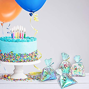 120 Pieces Iridescent Cellophane Bag Cellophane Treat Bags Iridescent Party Favor Bag Holographic Cellophane Bag with 200 Pieces Twist Ties for Party Wedding Birthday