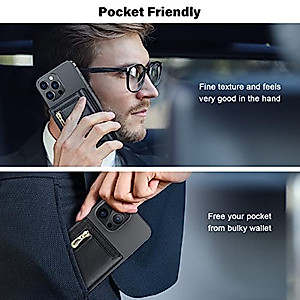 nuoku Designed for Magsafe Wallet, Trifold Leather Magnetic Card Holder for iPhone 14 Pro Max/14 Pro/14 Plus/14 and 13/12 Series, Not Compatible with 13/12 mini, Fit 6 Cards, Black