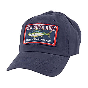 OLD GUYS RULE Men's Baseball Cap, Still Chasing Tail - Gift for Dad, Grandpa, Husband, Father's Day, Birthday, Holiday - Funny Novelty Hat for Fishermen, Outdoorsmen, Fishing Season, Summer (Navy)