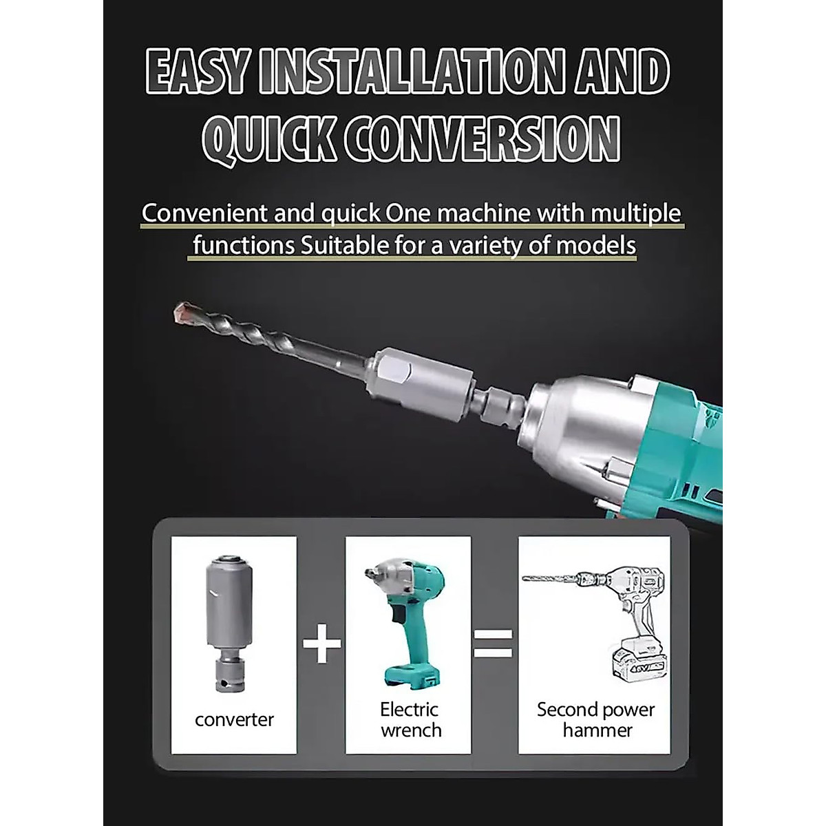 Adapter for Converting Impact Wrench to Electric Hammer, Quick Release Adapter Converter for Converting Electric Drill to Electric Hammer Converts to SDS-Plus interface