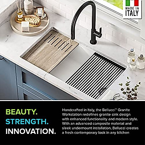 KRAUS Bellucci Workstation 32-inch Undermount Granite Composite Single Bowl Kitchen Sink in White with Accessories, KGUW1-33WH