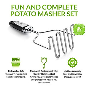 Spring Chef - Must-Have Potato Masher with Long Handle, Easy-to-Clean Stainless Steel Wire Head Masher Kitchen Tool, Includes a High Quality Vegetable Peeler