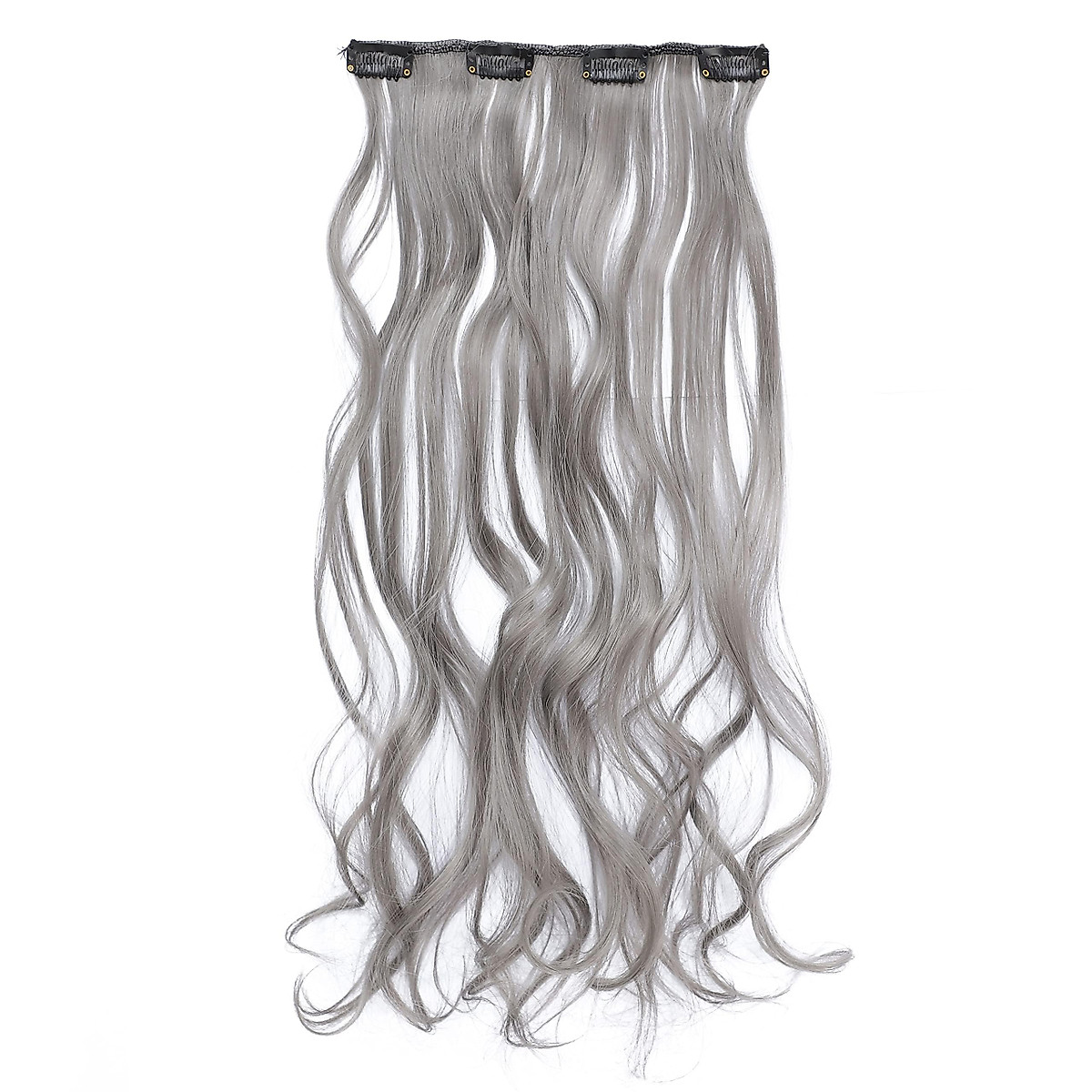 SWACC Women 20 Inches Curly Full Head 7 Separate Pieces Heat Resistance Synthetic Hair Clip in Hair Extensions (Grey)