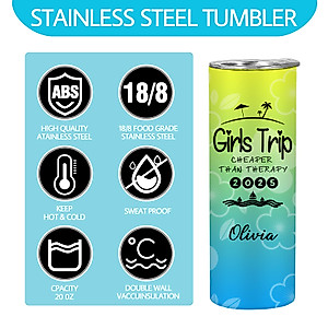Personalized Girls Trip Tumblers with Name, Beach Cruise Insulated Cup with Lid and Straw, Girls Weekend Gift for Women, 2025 Girl Trip Gifts, Family Vacation Tumbler, Bachelorette Party Cups