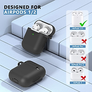 GOKIMAE for AirPods Case Cover,Soft Silicone Protective Cover with Keychain and AirPod Cleaner kit,Compatible with Apple AirPods 2nd & 1st Generation Charging Case (Black)