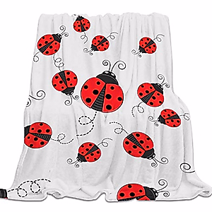 Singingin Ultra Soft Flannel Fleece Bed Blanket White Background Red Ladybug Throw Blanket All Season Warm Fuzzy Light Weight Cozy Plush Blankets for Living Room/Bedroom 40 x 50 inches