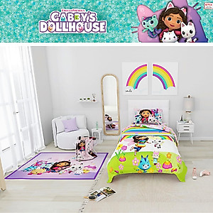 Franco DreamWorks Gabby's Dollhouse Cakey, Mercat and Pandy Kids Bedding Super Soft Comforter and Sheet Set, 4 Piece Twin Size, (Official Licensed Product)