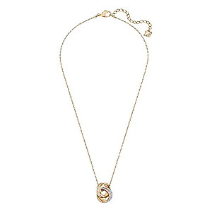 SWAROVSKI Further Collection Women's Necklace, Intertwined Circle Pendant with White Crystals and Rose-Gold Tone Plated Chain