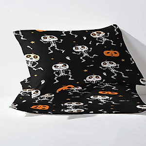 Halloween Sheets Full Size, Pumpkin Skeleton Bed Sheets, Patterned Bedding Sheets & Pillowcases 4 Piece Set - Soft Microfiber Deep Pocket Fitted Sheet & Flat Sheet & 2 Pillow Cases Z1-&-90
