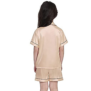 SWOMOG Kids Satin Pajamas Sets Girls Boys Button-Down Pjs Short Sleeve Silk Nightwear 2 Piece Lounge Sets