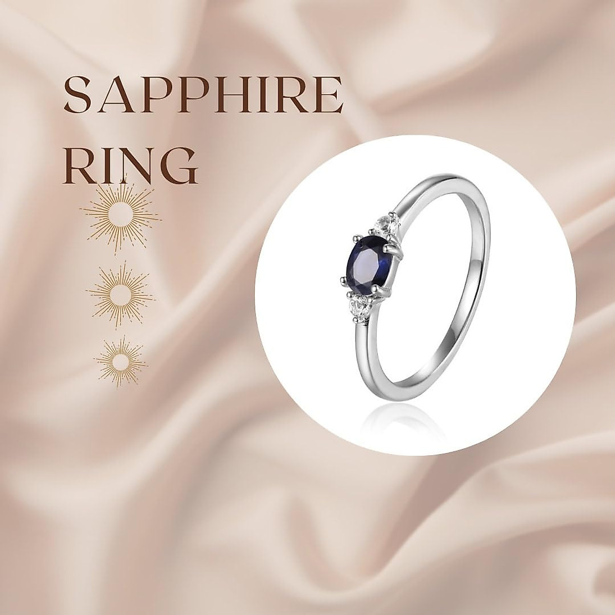 Natural Blue Sapphire Three Stone Ring in 925 Sterling Silver for Her- Cute Alexandrite Moissanite September Birthstone Rings For Women