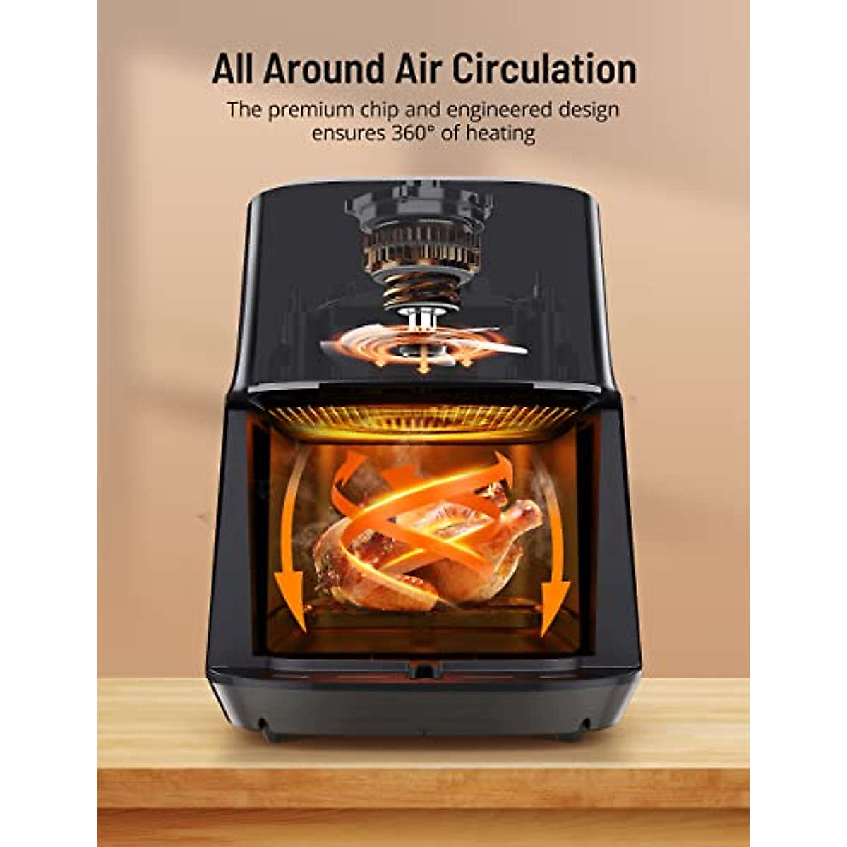 Air Fryer, PARIS RHÔNE 5.3 QT with Viewing Window & Ceramic Coated Non-Stick Basket, Large Air Fryer Oven with 8-in-1 Functions One Touch Control, NO Pre-heating, with Detachable Tray Easy to Clean