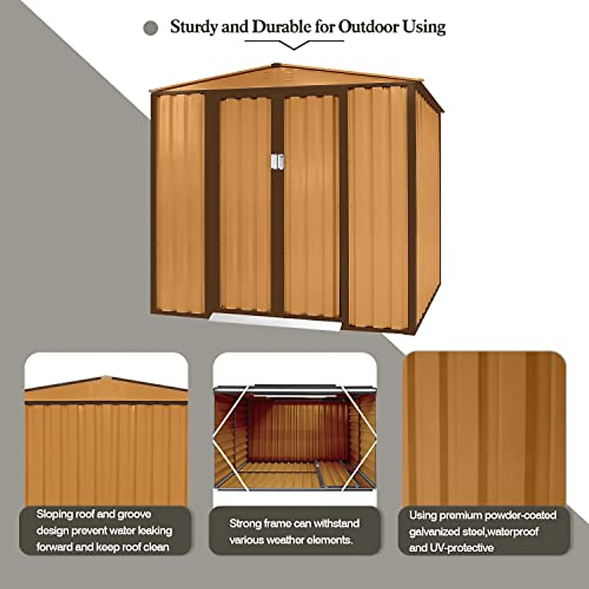 Oakmont Outdoor 4' × 6' Storage Shed Walk-in Garden Tool House with Double Sliding Doors, Yard Lawn (Yellow)