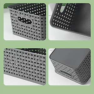 Plastic Storage Baskets 3 Pack, Large Pantry Organization and Storage,Basket Household Organizers,Plastic Baskets with Handles Storage Baskets 13.77"X9.84"X3.74" (Grey Large)