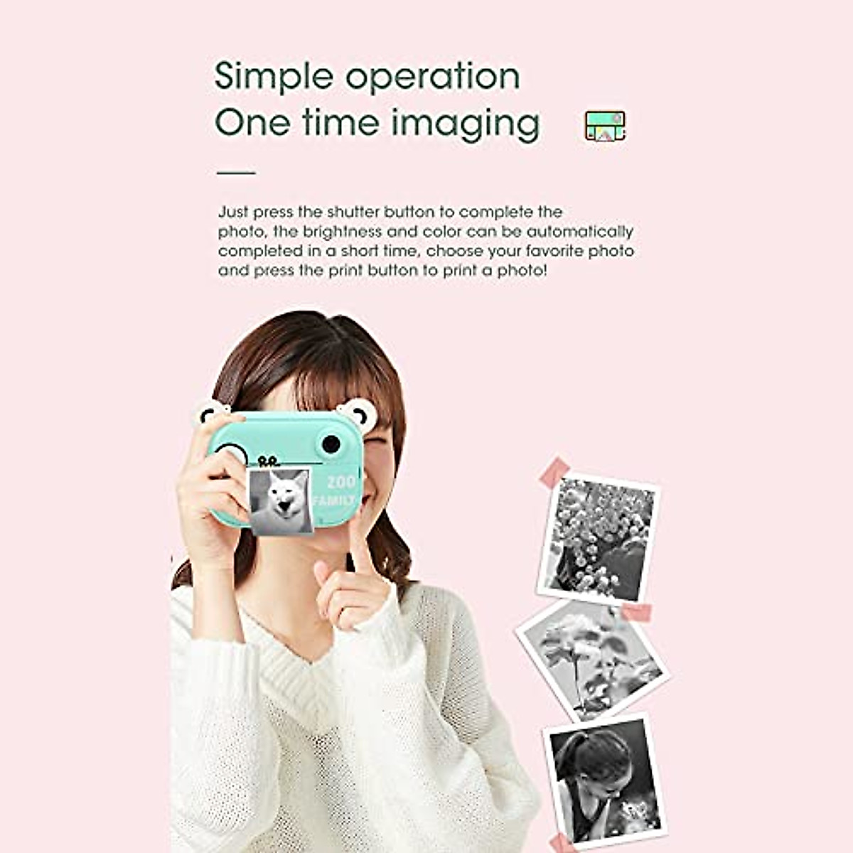 Vbestlife Digital Instant Print Camera, HD 1080P 12MP Camera 2.4'' Screen Digital WiFi Camera Toy with APP Printing, for Kids Children Presents