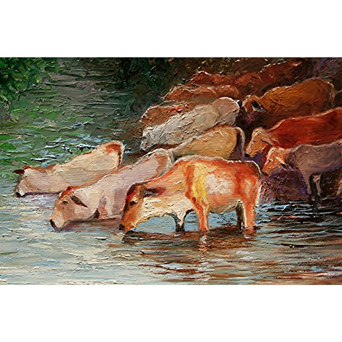 The Watering Hole, Herd of Cattle By Internationally Renown Artist Andre Dluhos