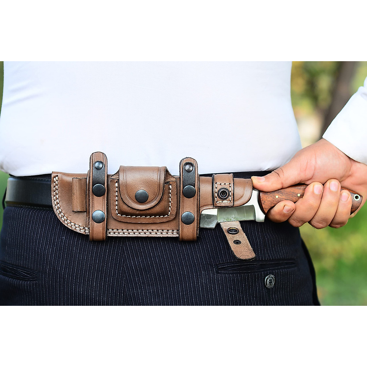 Ottoza Tracker Knife, D2 Steel Fixed Blade Hunting Knife with Wood Handle & Sheath, Full Tang Survival Knife for Men - No:116