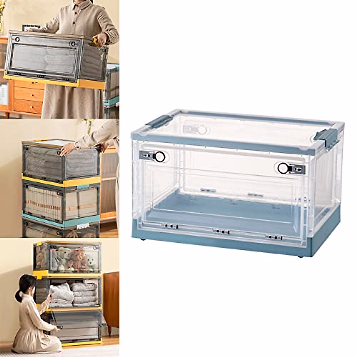 Multipurpose Storage Box Storage Organizer with Lids Folding Storage Bucket Dirty Clothes Case for Ties Socks Towel Toys Organization, Light Blue