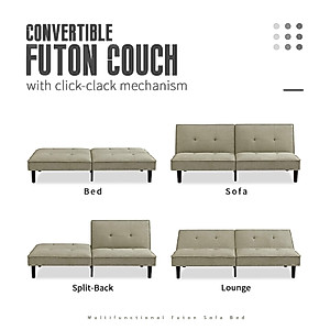 IULULU Futon Sofa Bed, Modern Convertible Armless Sleeper Couch Daybed for Studio, Apartment, Office, Small Space, Compact Living Room, Sage Grey