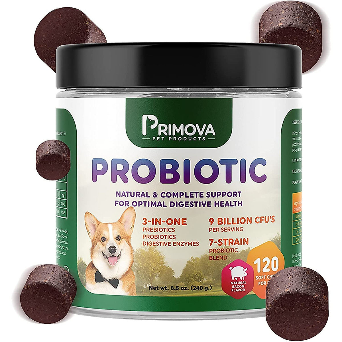 Primova Pet Products - Probiotic Dog Chews for Dog Digestive Enzymes - Dog Diarrhea & Natural Allergy Relief - Puppy Probiotic Chews - Dog Allergy Chews - Pack of 120 Chews