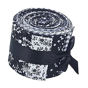 Newmind 20Pack 2.4 inch Jelly Roll Floral Quilt Strips Patchwork Sewing Supplies for DIY Clothes - Black
