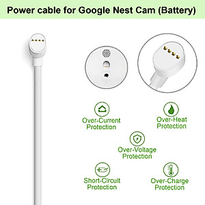 iMah 32.8ft (10m) Extended Power Charge Cable Compatible with Google Nest Cam (Battery), Replacement for Google Nest Camera Charging Cord Charger Cable Weatherproof White