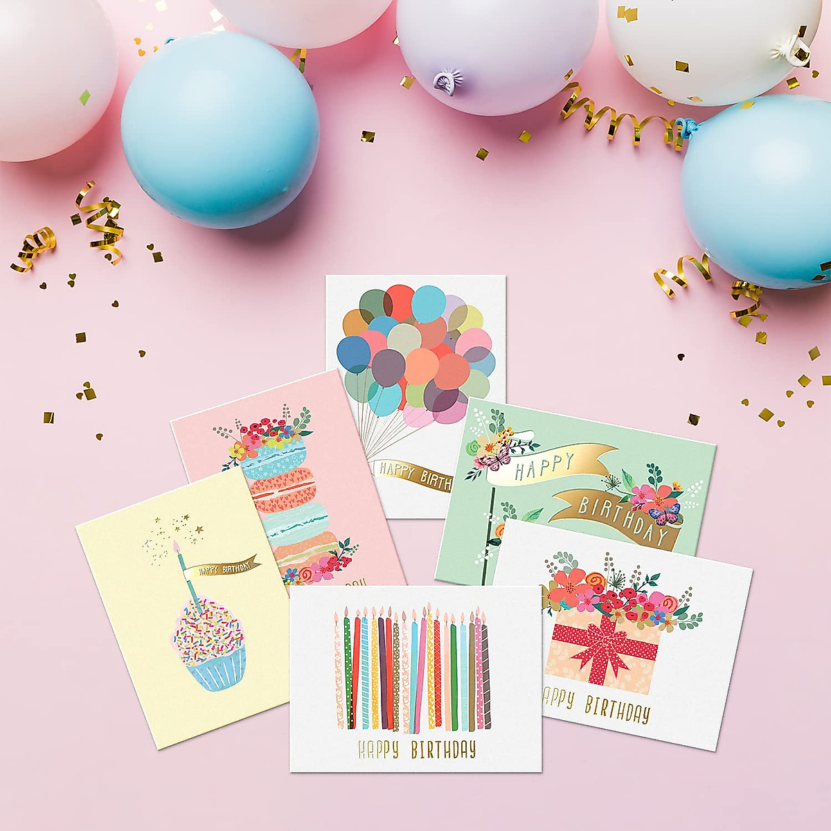 Sweetzer & Orange Gold Foil Bulk Birthday Cards Assortment – 24pc Bulk Happy Day flyers with Envelopes Box Set – Assorted Blank Birthday Cards for Women, Men, and Kids in a Boxed pack