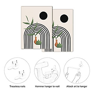 Gisipameis Framed Boho Wall Art Set of 3, Mid Century Modern Decor, Minimalist Black Beige Botanical Boho Bathroom Decor Wall Art 12" x 16" Canvas Prints Ready To Hang for Bedroom Living Room