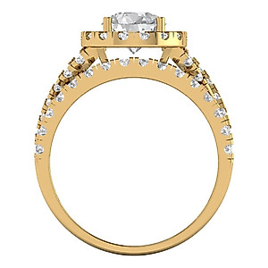 Clara Pucci 1.92 Carat Round Cut Clear VVS1 Ideal Zircon 14k Yellow Gold Halo W/Accents Wedding Bridal Anniversary Ring Band Set Size 6