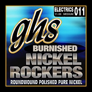 GHS Strings BNR-M Burnished Nickel Rockers, Polished Pure Nickel Electric Guitar Strings, Medium (.011-.050)