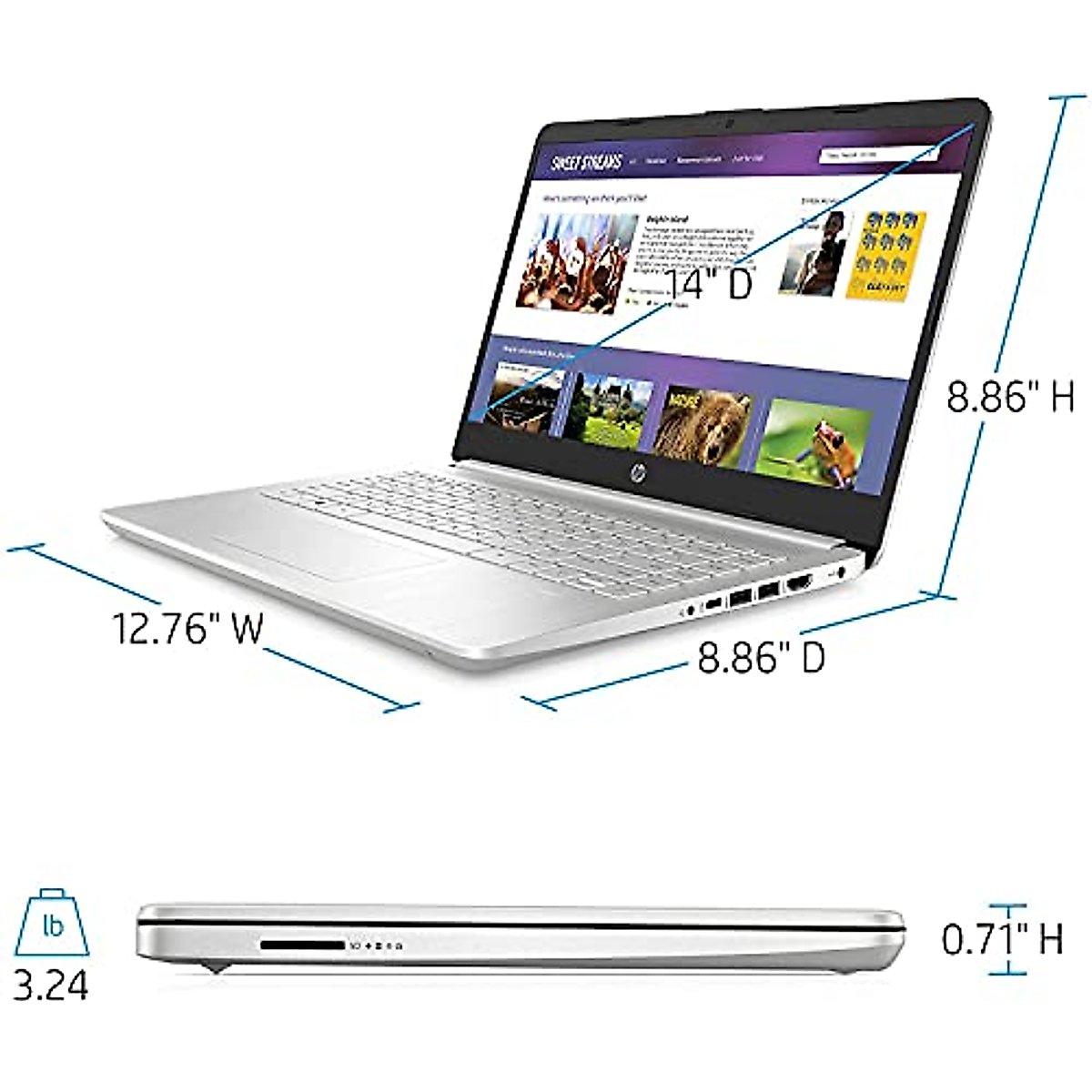 HP 2022 New Flagship 14 Laptop: 14" FHD IPS Display, Dynamic 4-Core Intel i3-1125G4(Upto 3.7GHz), 16GB RAM, 256GB SSD, UHD Graphics, Backlit-KYB, FP-Reader, WiFi, Fast Charge, HDMI, USB-C, Win10S, TF