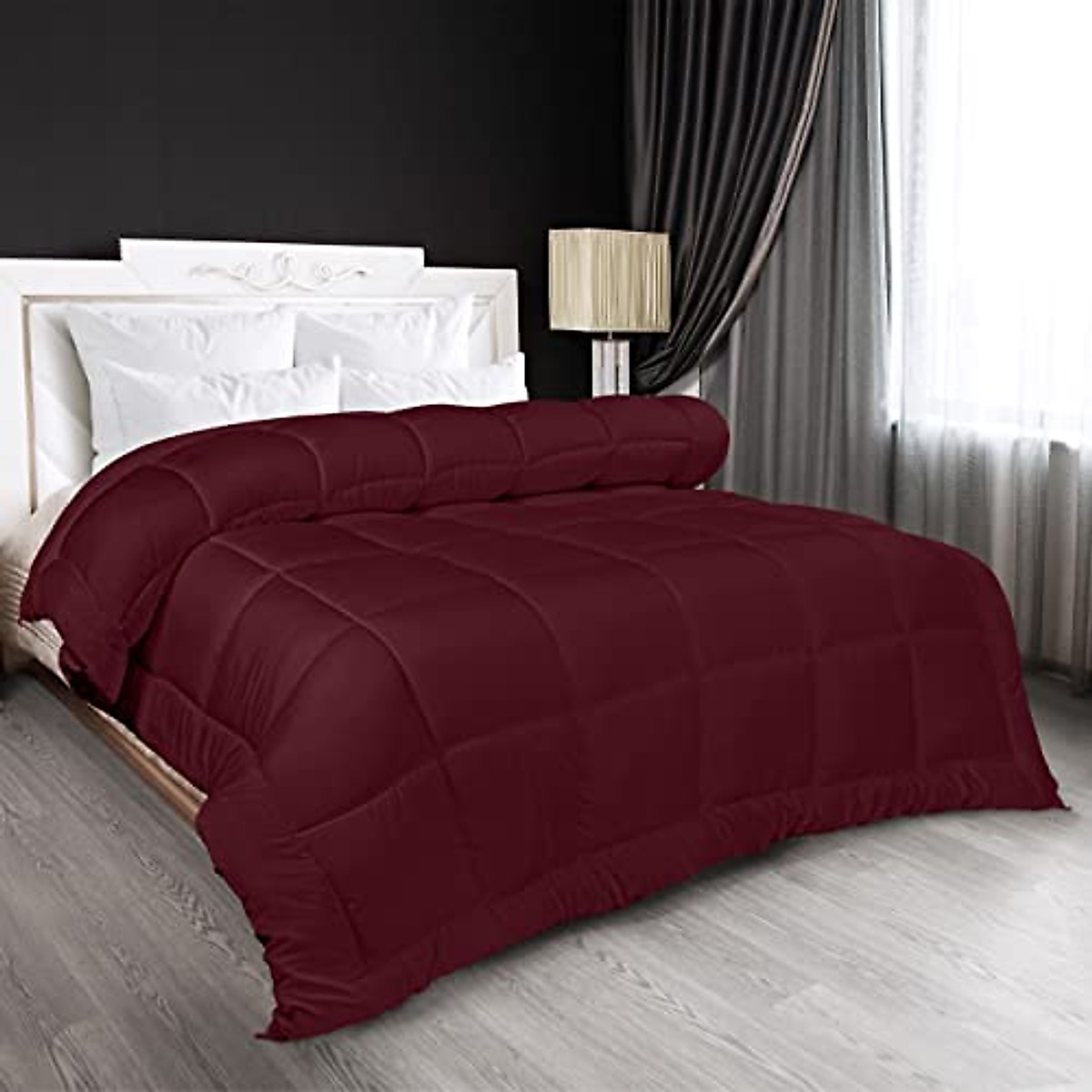 Utopia Bedding All Season Down Alternative Quilted Queen Comforter, Duvet Insert with Corner Tabs, Machine Washable, Bed Comforter (Burgundy/Red)
