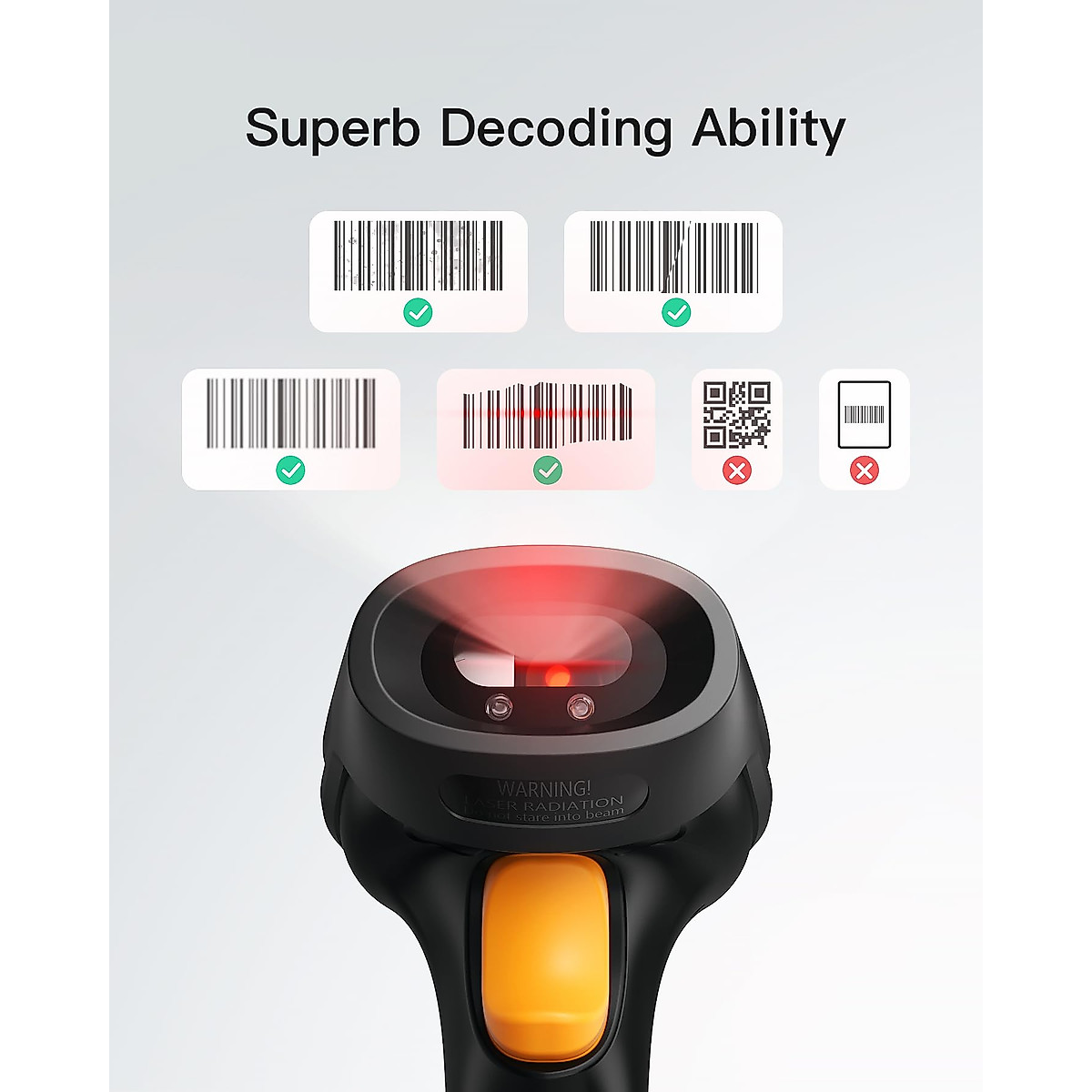 Inateck Barcode Scanner, Wireless Scanner, 1 Charge 180 Days Standby, 35M Range, Automatic Scanning, BCST-60 Black