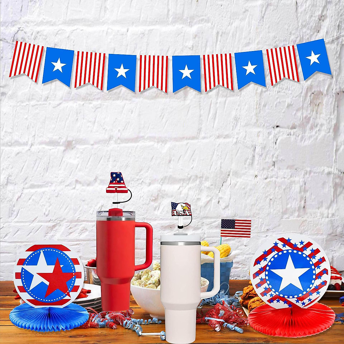 9Pcs Flag Day Straw Caps Cover Cap Topper Dust-Proof for Stanley Cup 10mm/ 0.4in, for Drinking Straw Cap Stanley Cup Accessories, Cute Silicone Tips Lids Dust-Proof for Water Bottle