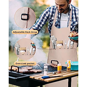 Hugitout Chef Apron Unisex with Adjustable Straps and Two Pockets For Work Uniform, Bib Apron Waterproof, oil-proof Stain Resistant, No Wash(Khaki)